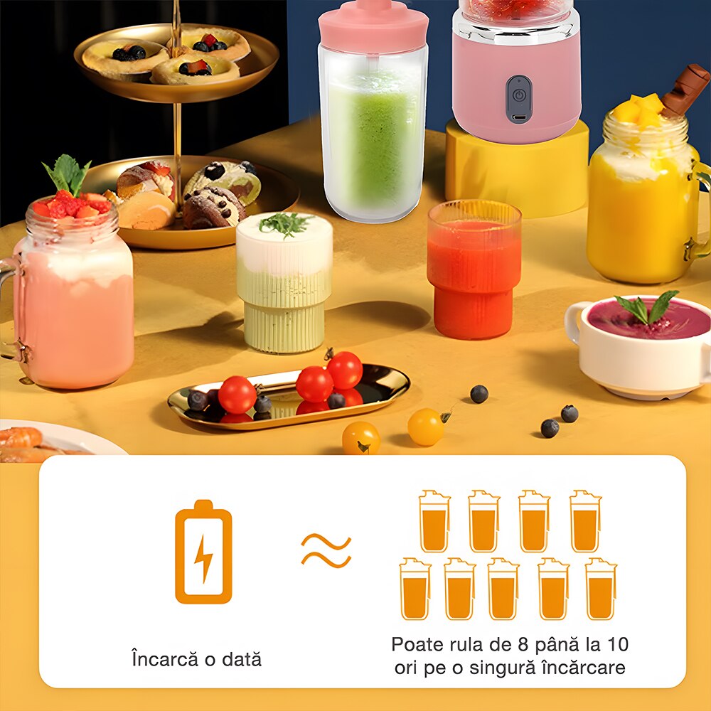 Mini Blender Electric, Portabil, Multifunctional, Auto-curatare, Otel inoxidabil durabil cu 6 ...