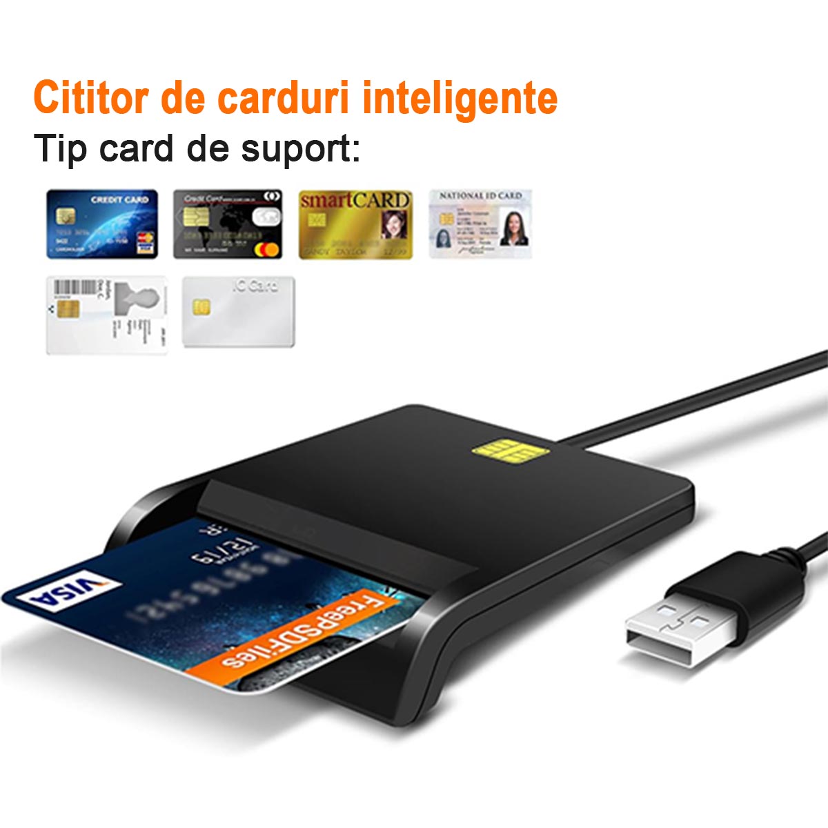 Cititor de carduri inteligente CAC, compatibil cu Windows, Mac OS si ...