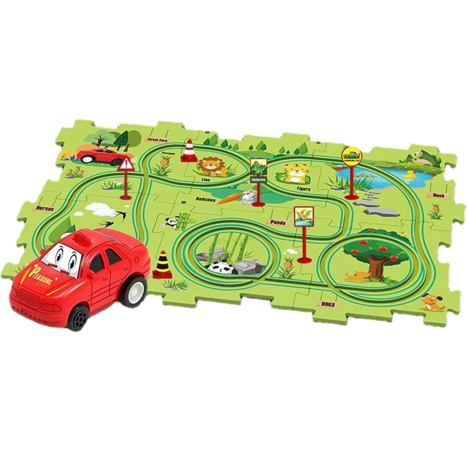 Puzzle cu 4 piese educational pentru copii si o masina rosie - eMAG.ro