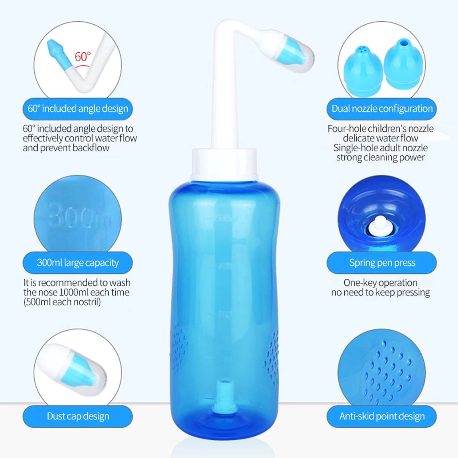 Irigator nazal, Axroad Mall, 300ml, Cu capac de praf, 2 capete adulti ...