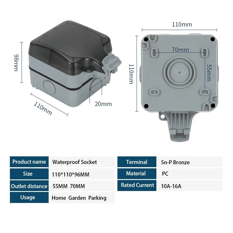 Priza simpla exterior, Model Standard European, 250V/16A, IP66 ...