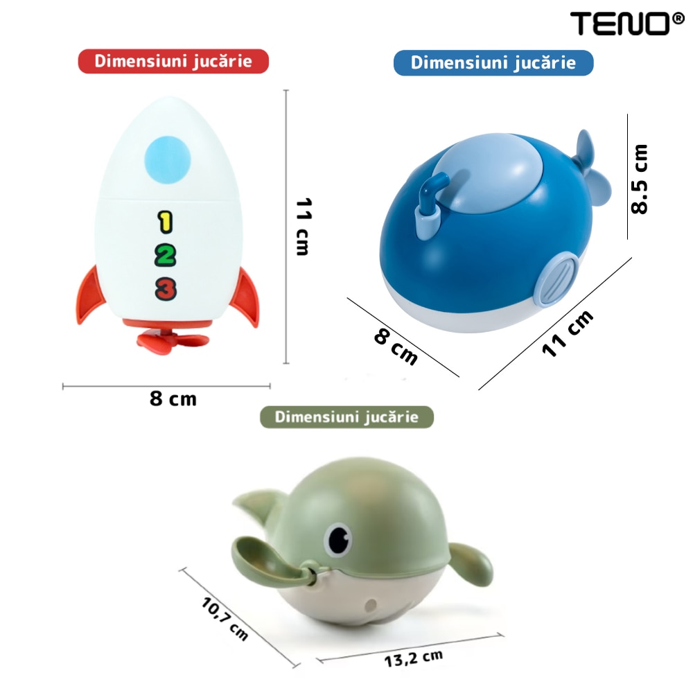 Set 3 Jucarii de Baie pentru Copii Teno®, Inotatoare, interactive, fara ...