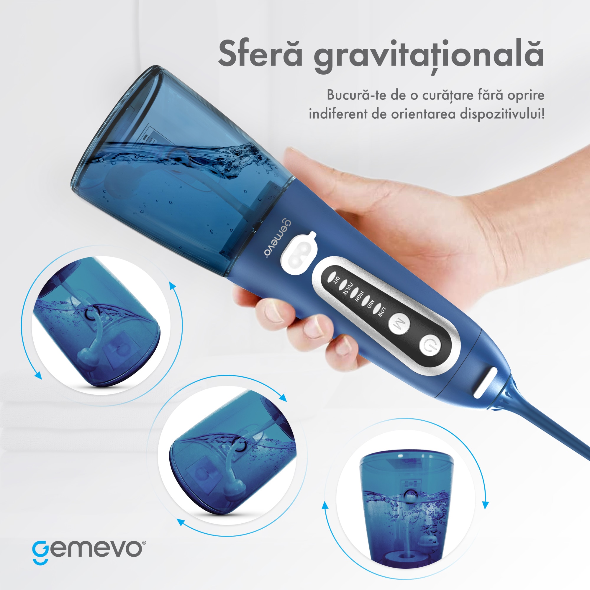 Irigator Oral Profesional pentru Dus Bucal, Gemevo® Family, 5 trepte de ...