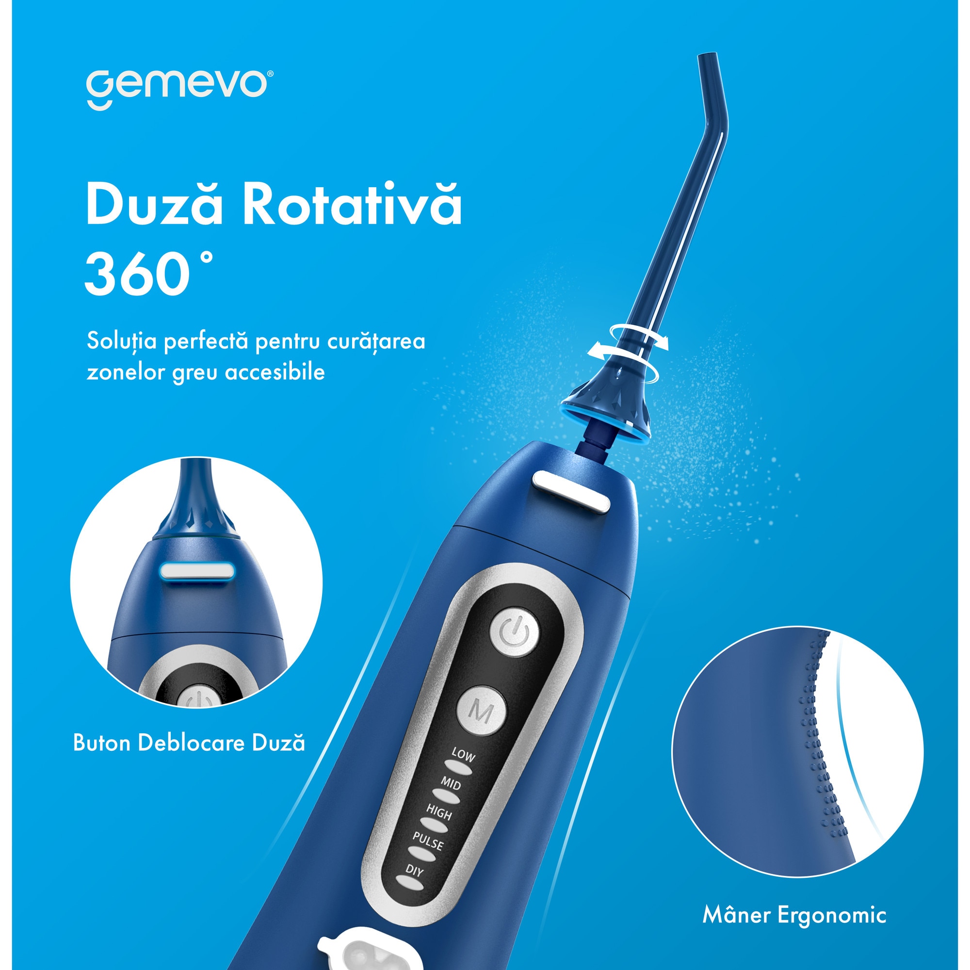 Irigator Bucal Profesional tip Dus Bucal Gemevo® Family, Irigator Oral fara fir, Portabil, 5 ...