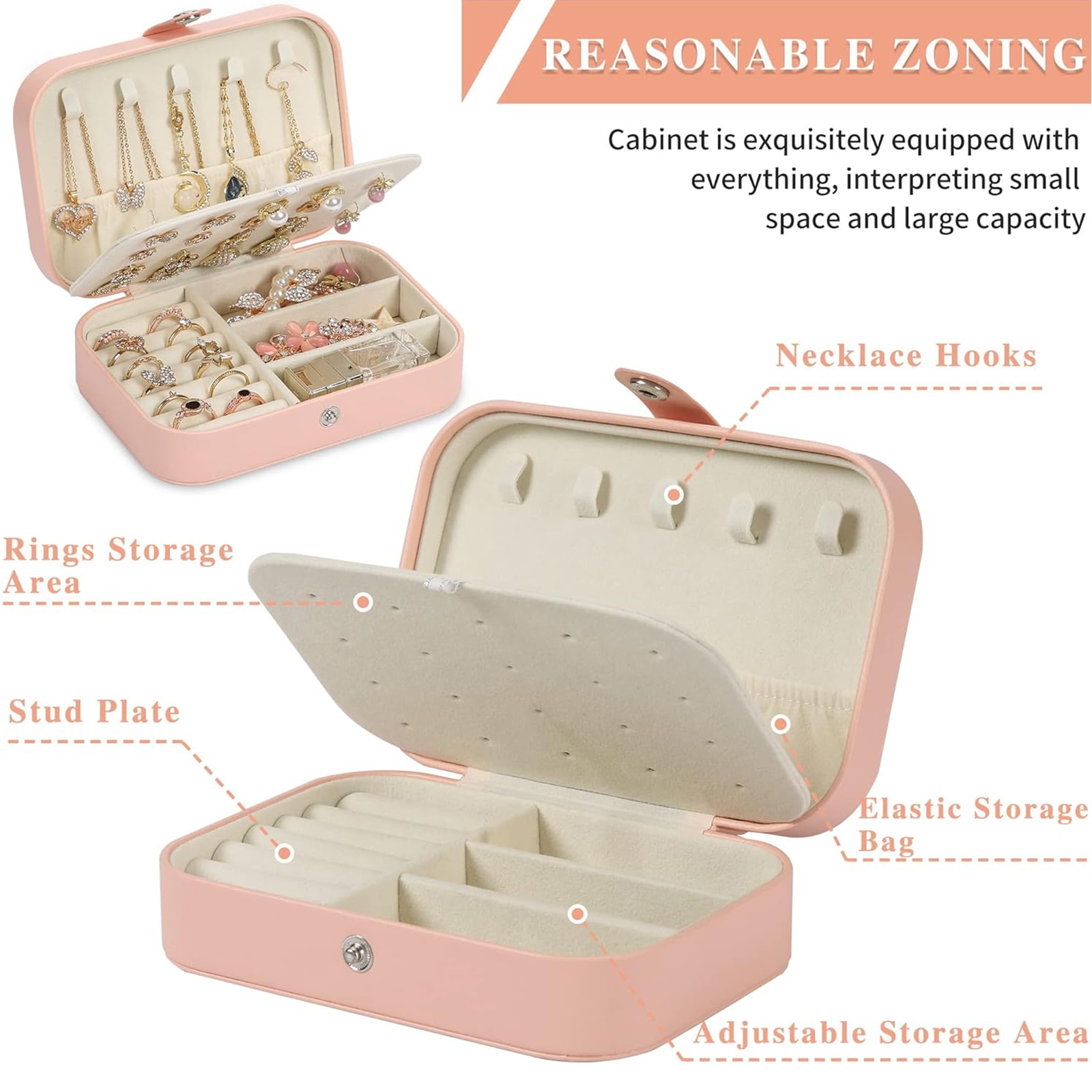 Cutie organizatoare pentru bijuterii portabila, NUODWELL, Cu buton ...