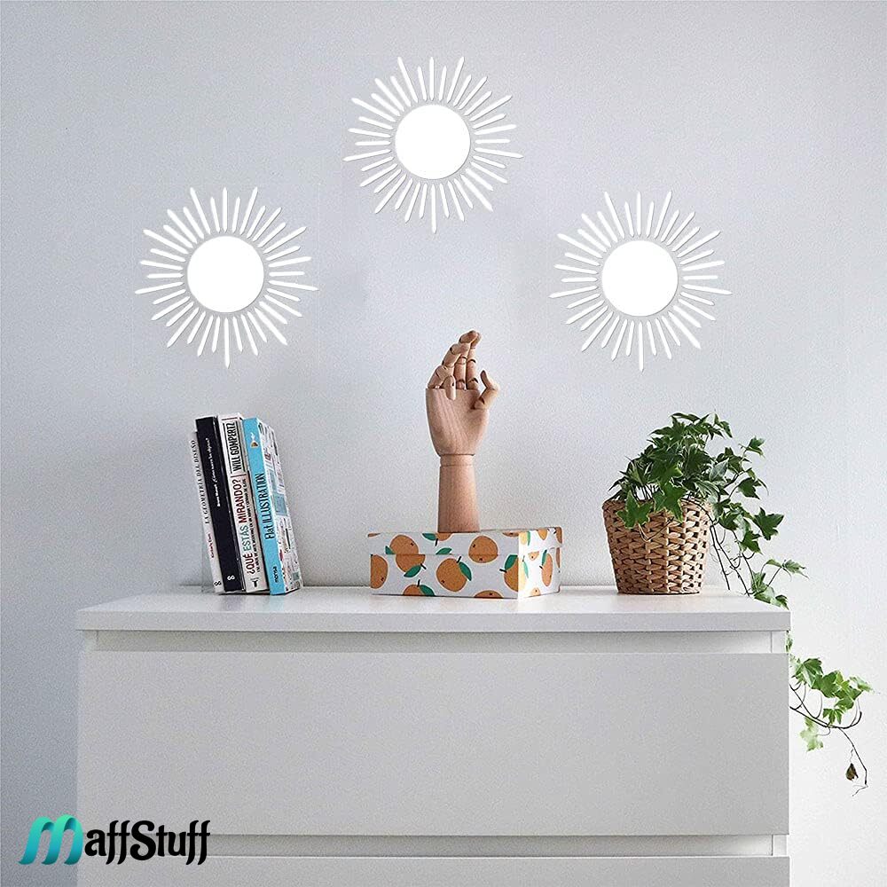 Oglinda Decorativa de Perete, Moderna, Model Soare cu Raze, din Acril ...