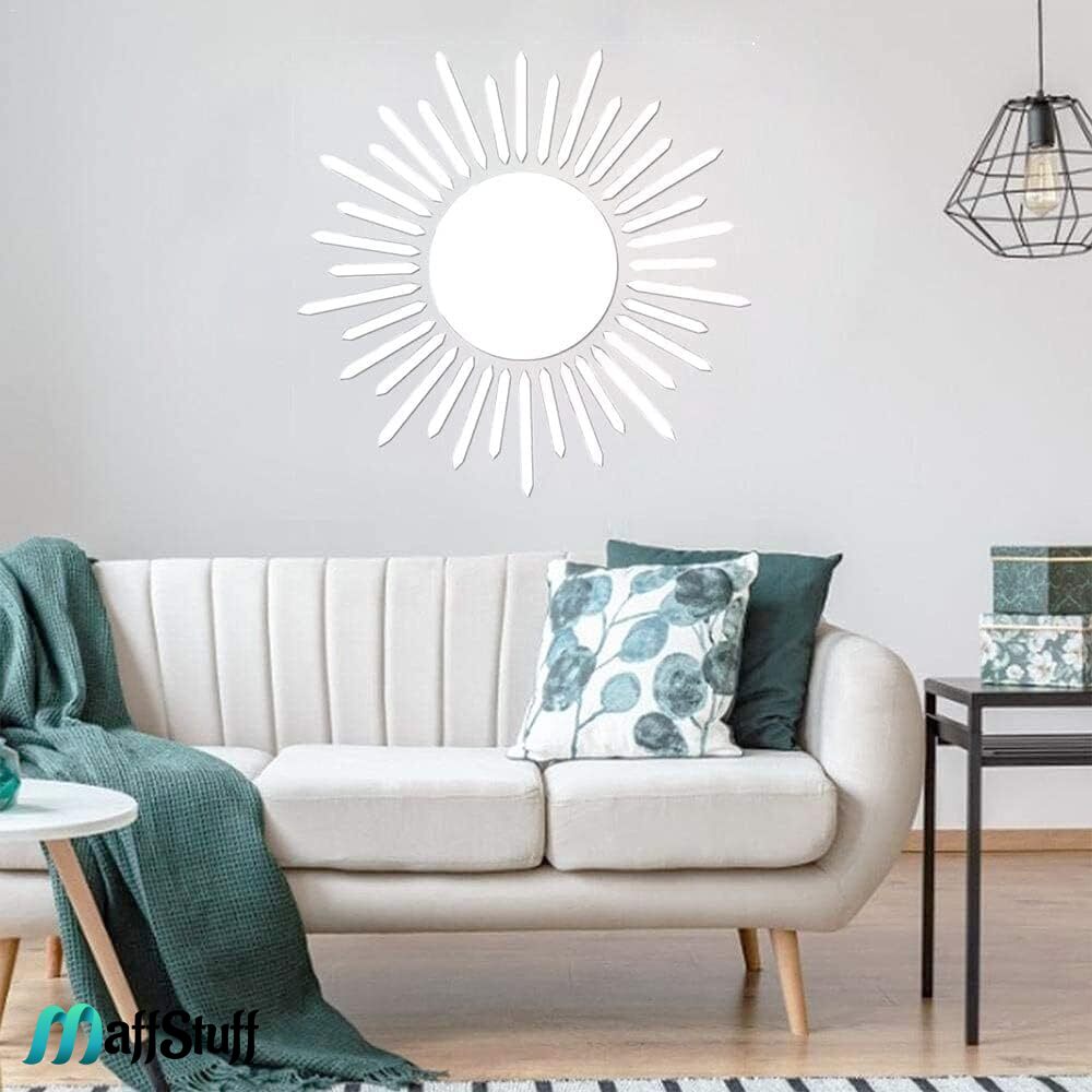 Oglinda Decorativa de Perete, Moderna, Model Soare cu Raze, din Acril ...
