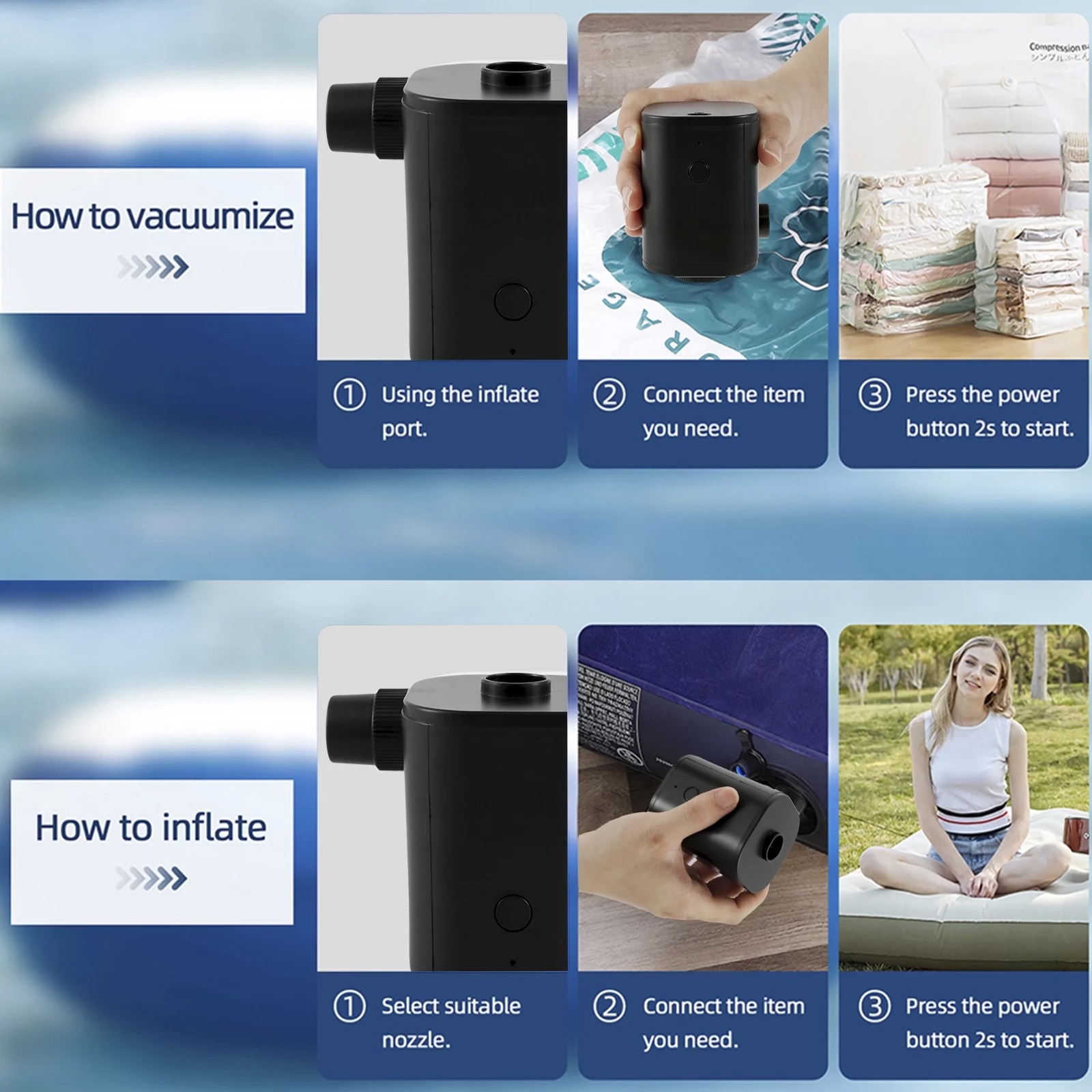 Pompa de aer electrica, Zggzerg, Accesorii incluse, Functie umflare si ...