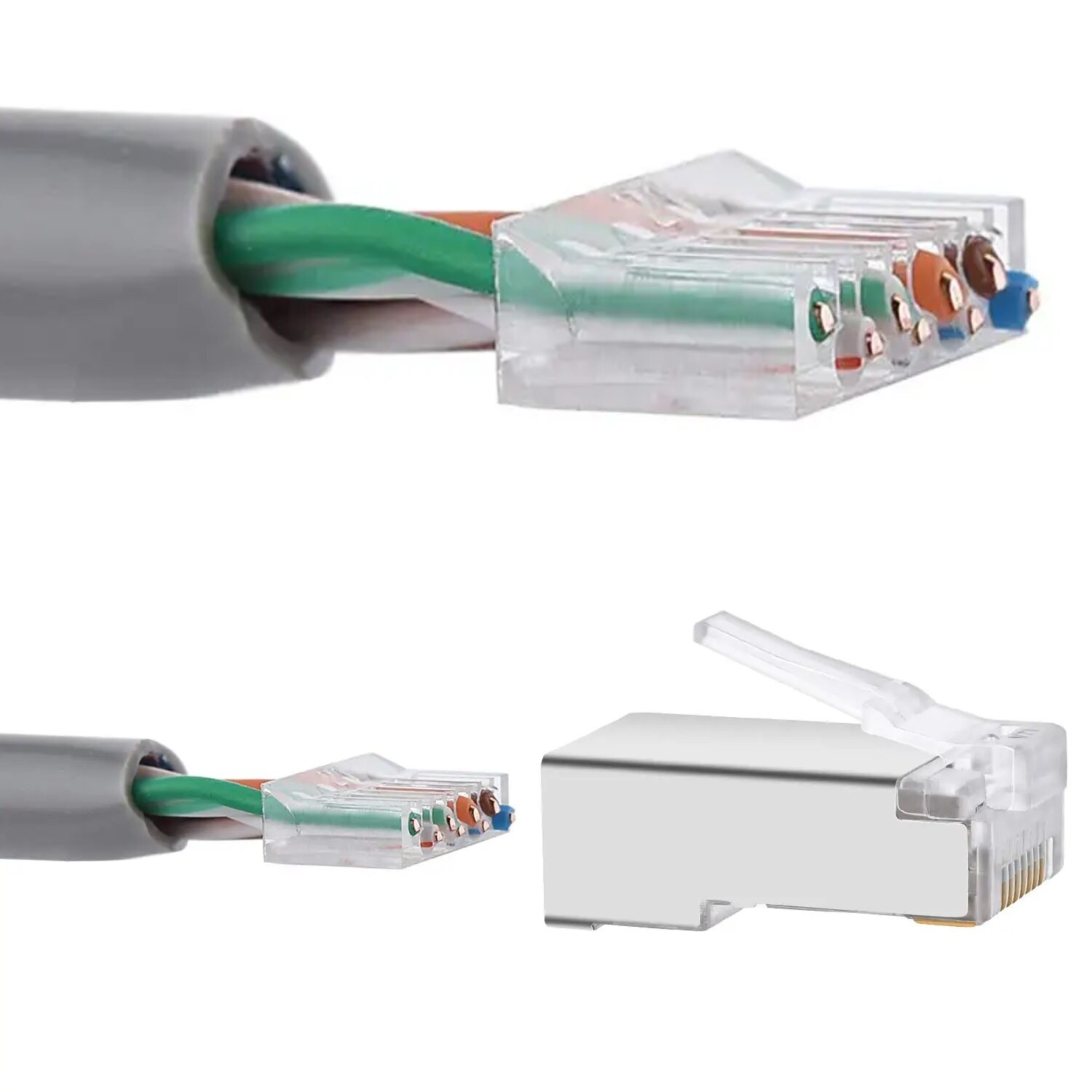 Set 30buc - Mufa ecranata RJ45 CAT6 8P/8C cu ghidaj ajutator si manson ...