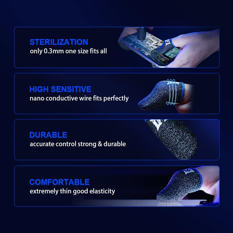 Set 10 accesorii degete pentru gaming, fibra silver, pentru telefon si ...