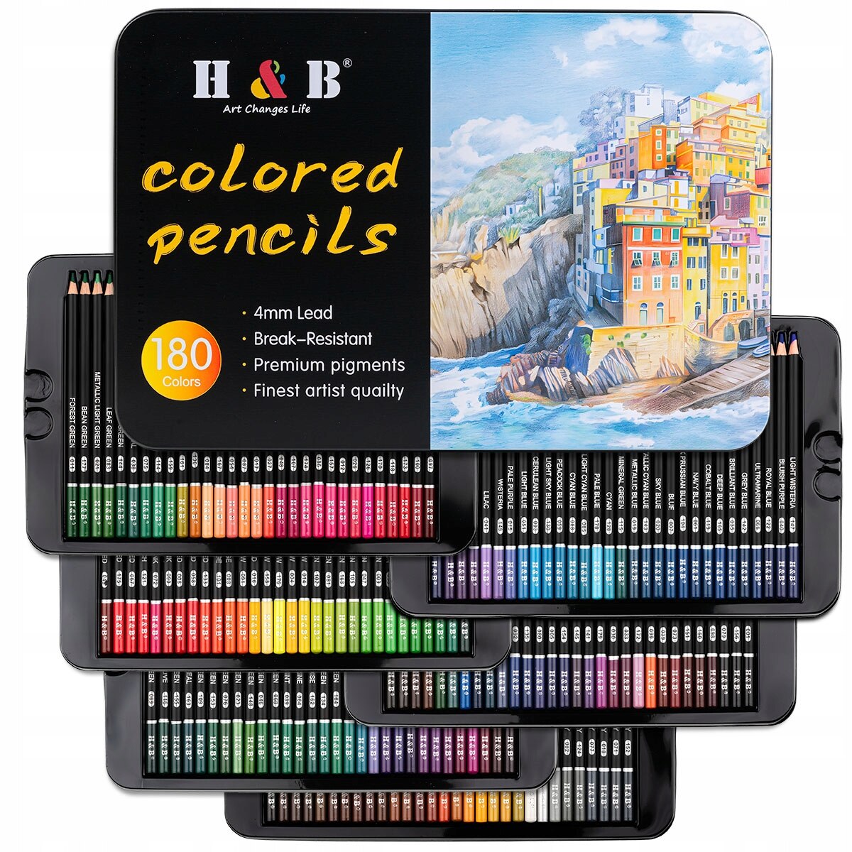 Set de 180 de creioane colorate pentru desen, RAGI, in cutie solida din ...