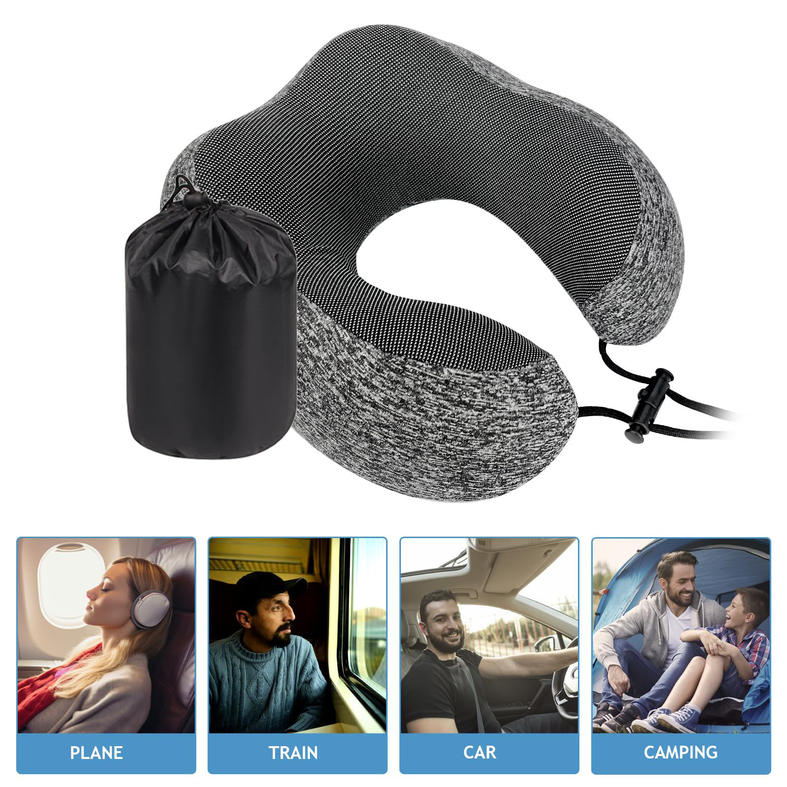 Perna de calatorie pentru avion, Spuma cu memorie, Gri - eMAG.ro