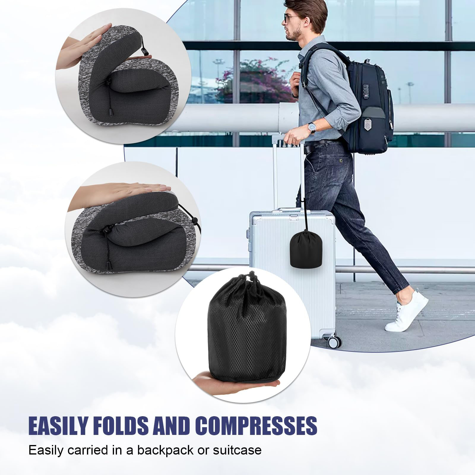 Perna de calatorie pentru avion, Spuma cu memorie, Gri - eMAG.ro