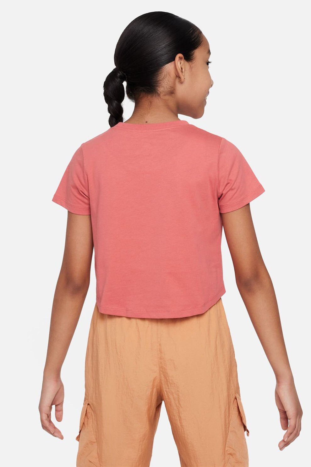 Nike, Tricou crop de bumbac cu imprimeu logo, Visiniu, Alb, Corai, 137 ...