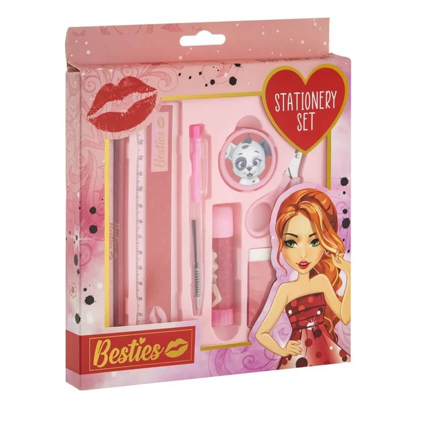 Set 7 instrumente Basic Bestie scoala rigla, creioane, lipici ...