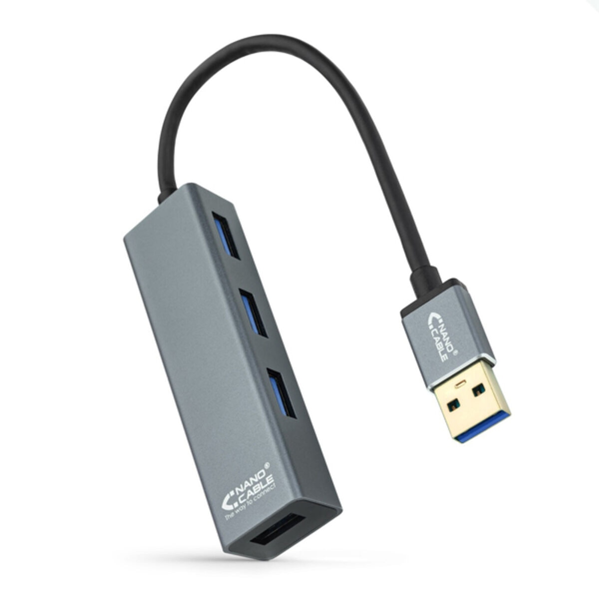 Hub USB, Nanocable, Cu 4 porturi, USB 3.0, Gri - eMAG.ro