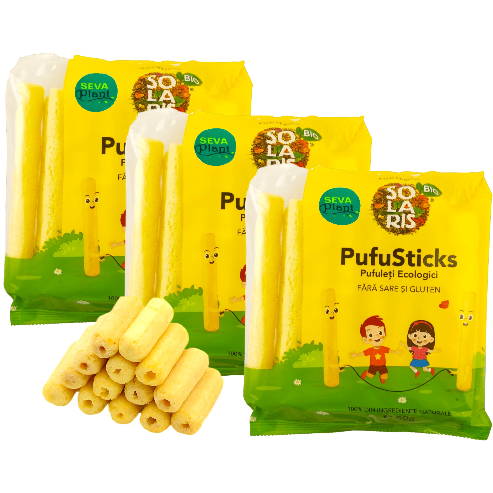 Set 3 Pufuleti din porumb nemodificat genetic PufuSticks fara sare ...