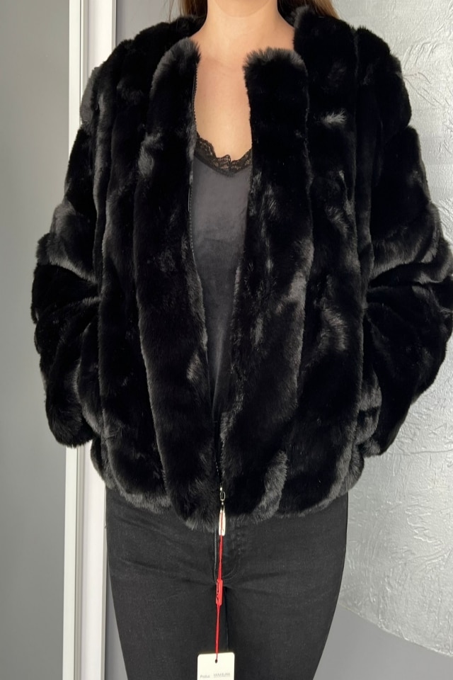 Geaca dama blana ecologica model scurt, Negru, 4XL INTL - eMAG.ro