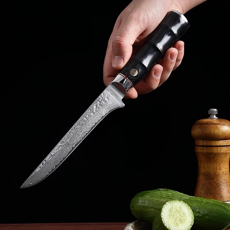 Cutit filetat, dezosat profesional Nairam, otel de damasc, lama 14.7 cm ...