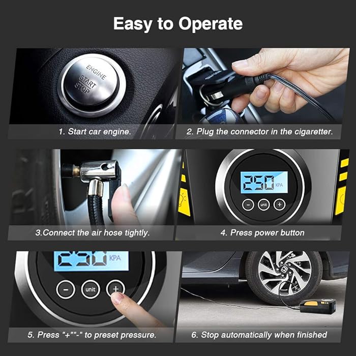 Compresor auto digital 3 in 1, idepet®, lumina LED, DC 12V, 120W, 35L ...