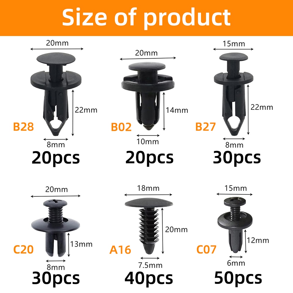 Set 190 cleme auto, Minetgnon, Plastic, Universal, Negru - eMAG.ro