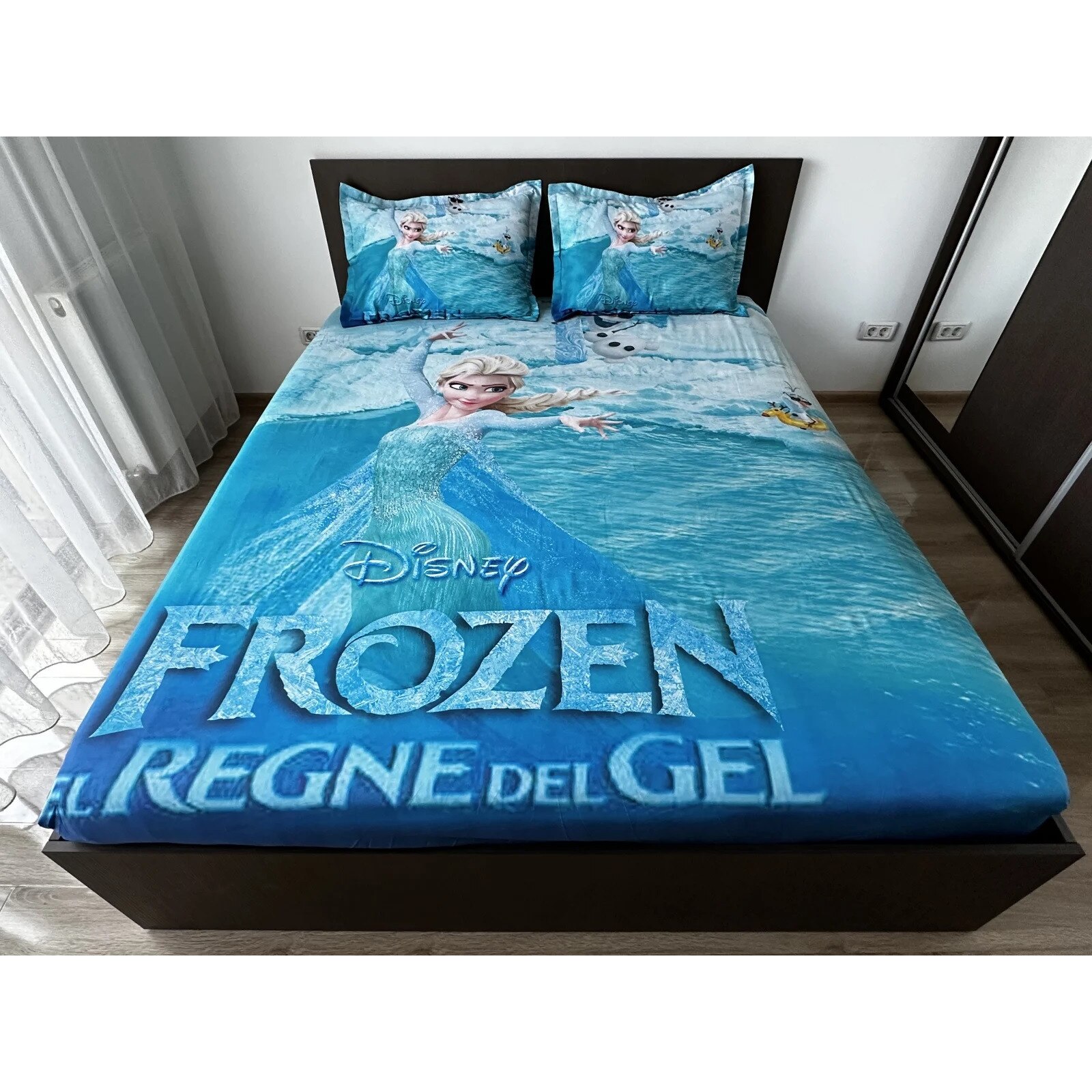 Set 3 piese Lenjerie de pat Frozen 3D din bumbac, 2 persoane, HDYS009 ...