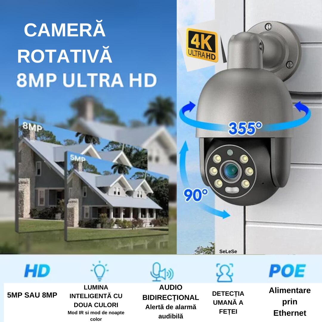 Kit Supraveghere SeLeSe cu 4 camere 8 mp (4K) IR 30m, ACCES MULTI ...