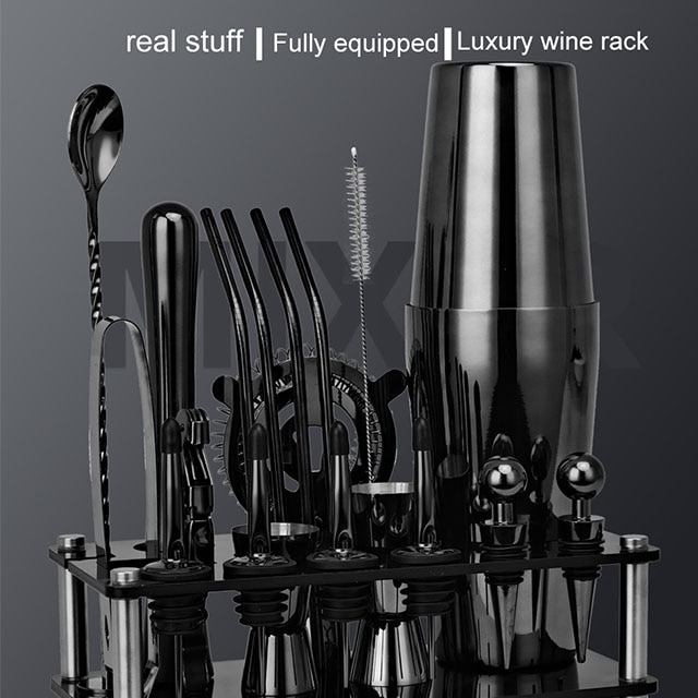 Kit pentru barmani, Tebnaild, Otel inoxidabil, 23 Piese, Negru - eMAG.ro