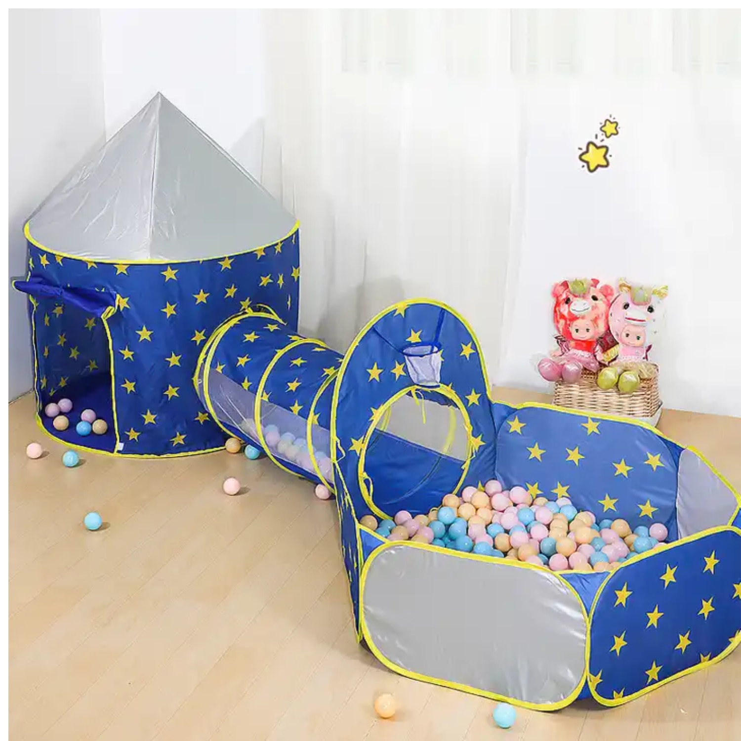 Set Cort de joaca pentru copii 3 in 1, Simply joy, cu spatiu de joaca ...
