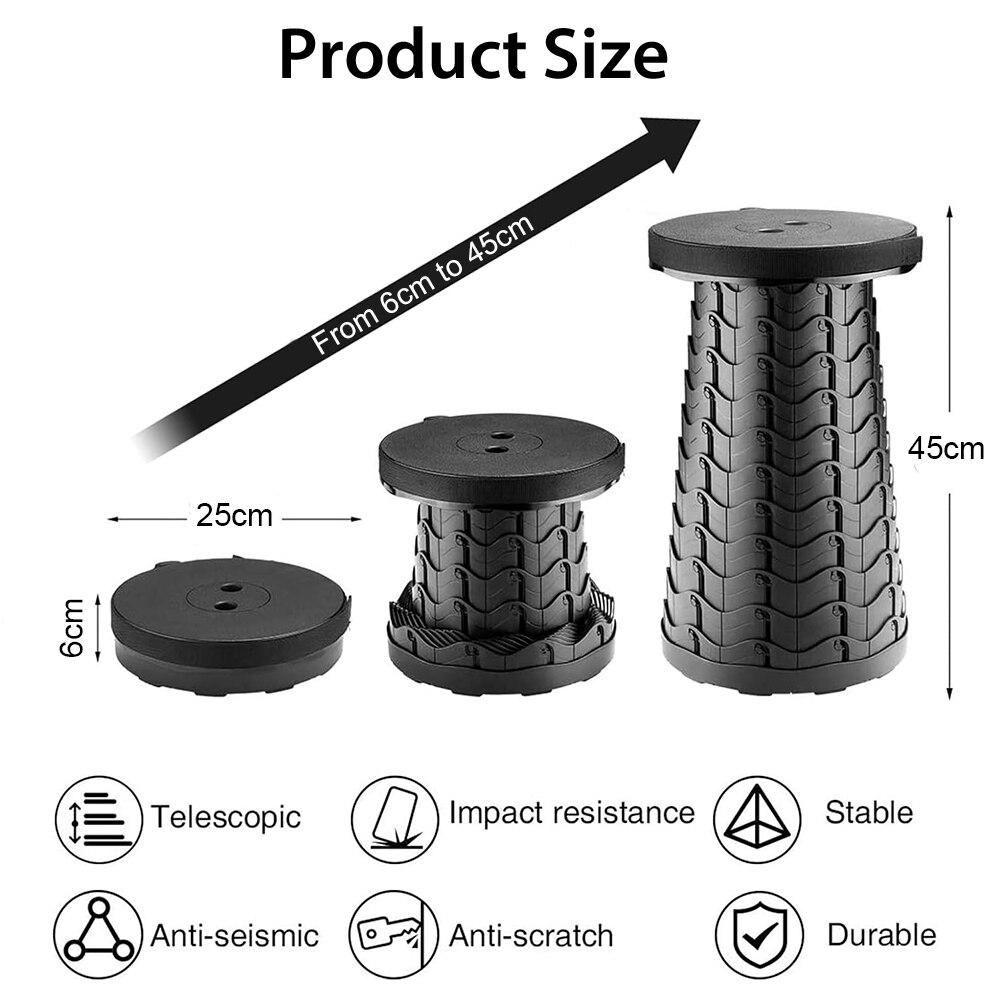 Scaun telescopic pliabil, Ronyes®, inaltime extins 45 cm, Negru - eMAG.ro