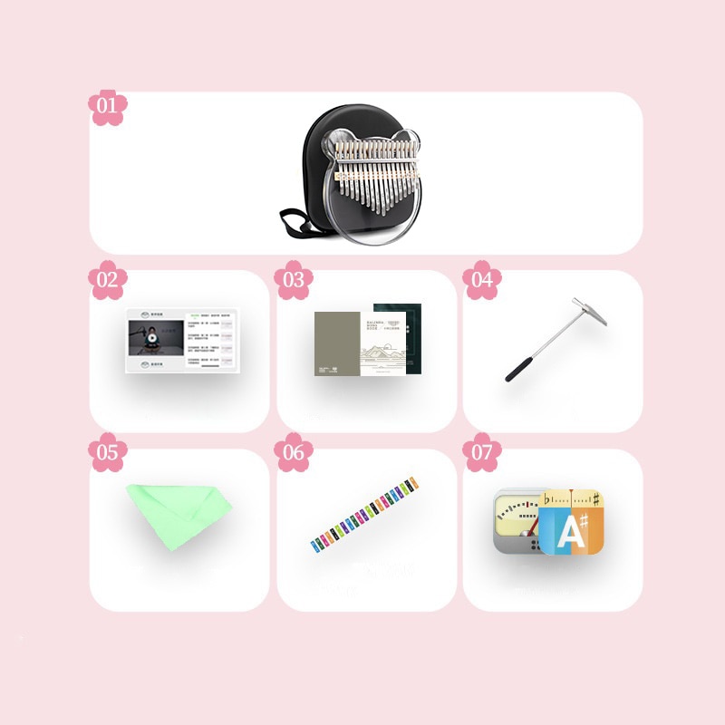 Mini kalimba, JENOUS®, hangszer 17 hanggal, tárolótok, medvefül modell ...