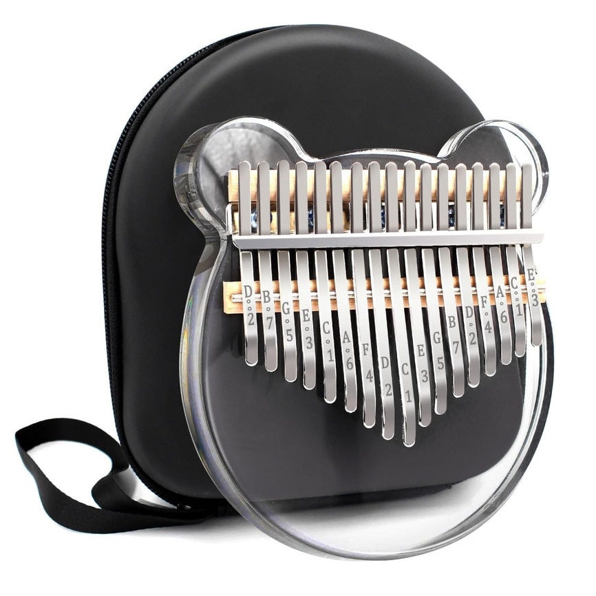 Mini kalimba, JENOUS®, hangszer 17 hanggal, tárolótok, medvefül modell ...