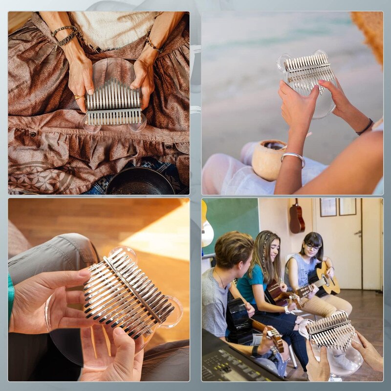 Mini kalimba, JENOUS®, hangszer 17 hanggal, tárolótok, medvefül modell ...