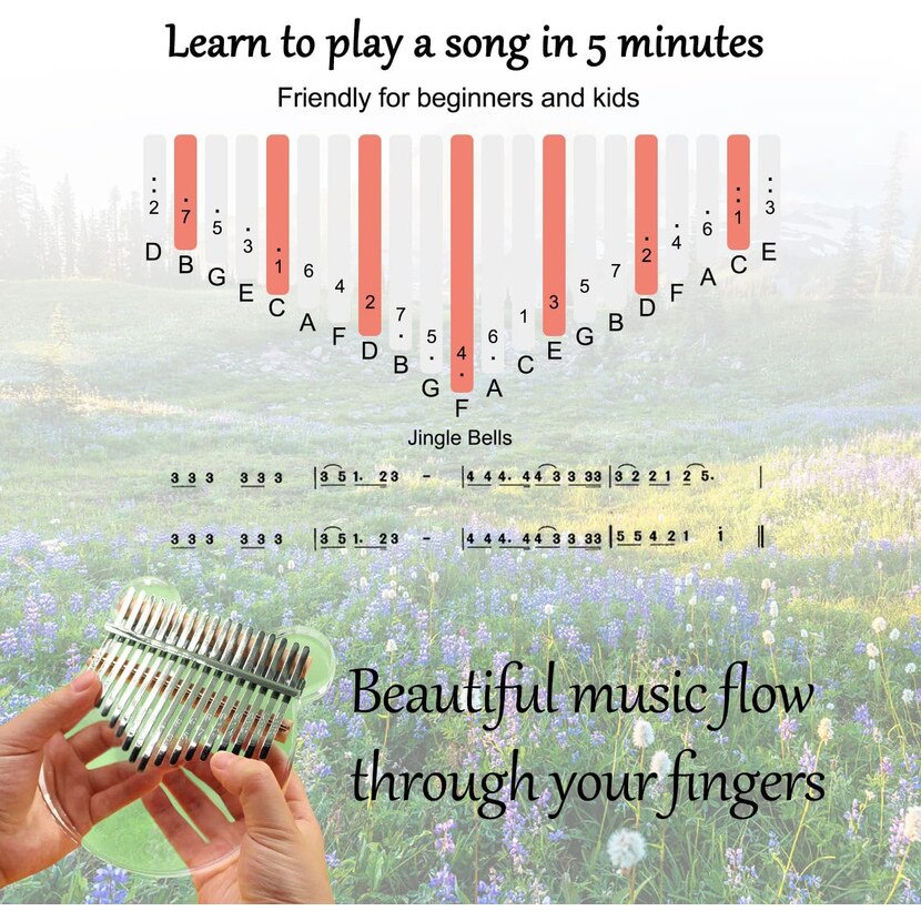 Mini kalimba, JENOUS®, hangszer 17 hanggal, tárolótok, medvefül modell ...