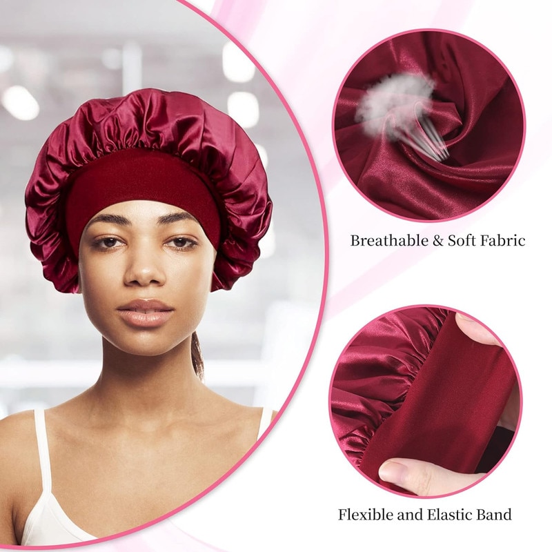 Set 4 boneta din satin, JENOUS®, mentine hidratarea parului, reduce ...