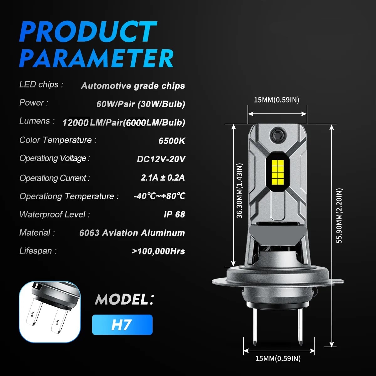 Set 2 Becuri Led Auto H7 CANBUS 6500K 70W/Set, 16.000 lumeni, 12-18V, IP68 - eMAG.ro