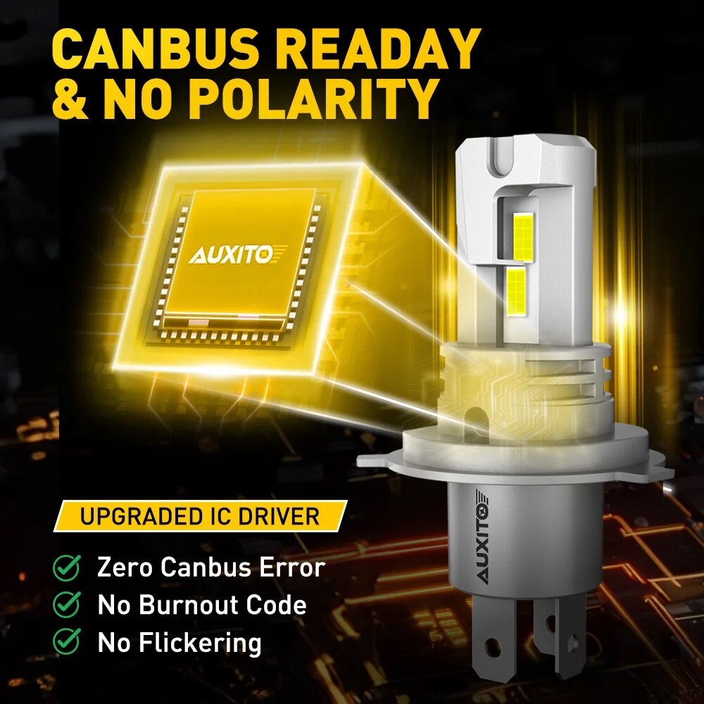 Комплект от 2 LED крушки Auxito® H4, 100w/комплект, 20000LM, 6500K ...