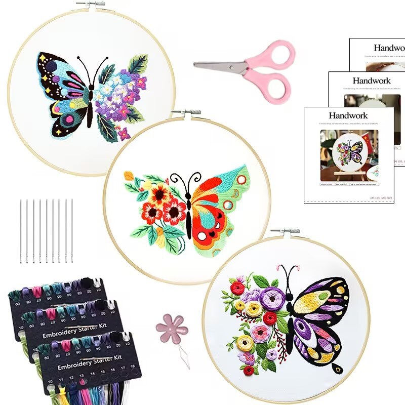Kit de inceput pentru broderie, modele flori fluturi, Latauar ...