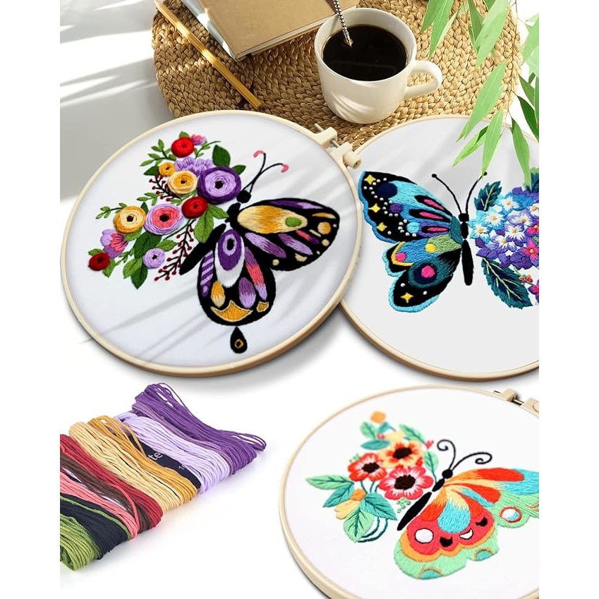 Kit de inceput pentru broderie, modele flori fluturi, Latauar ...