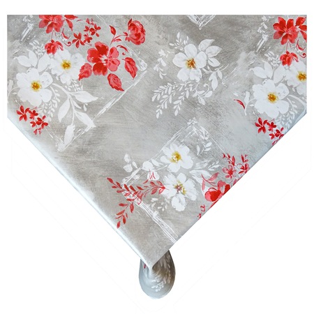 Покривка Natalia, 200x140 см, водоустойчив тип мусама, сив фон с цветя ...