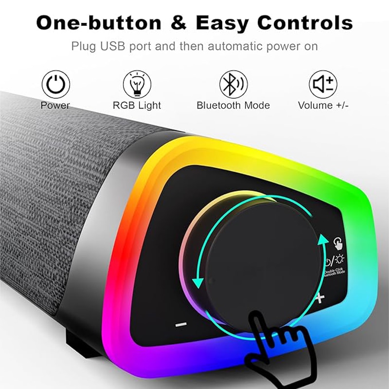 Soundbar gaming, Boxa PC, Bluetooth 5.3, RGB, 6W, USB, Jack 3.5mm ...