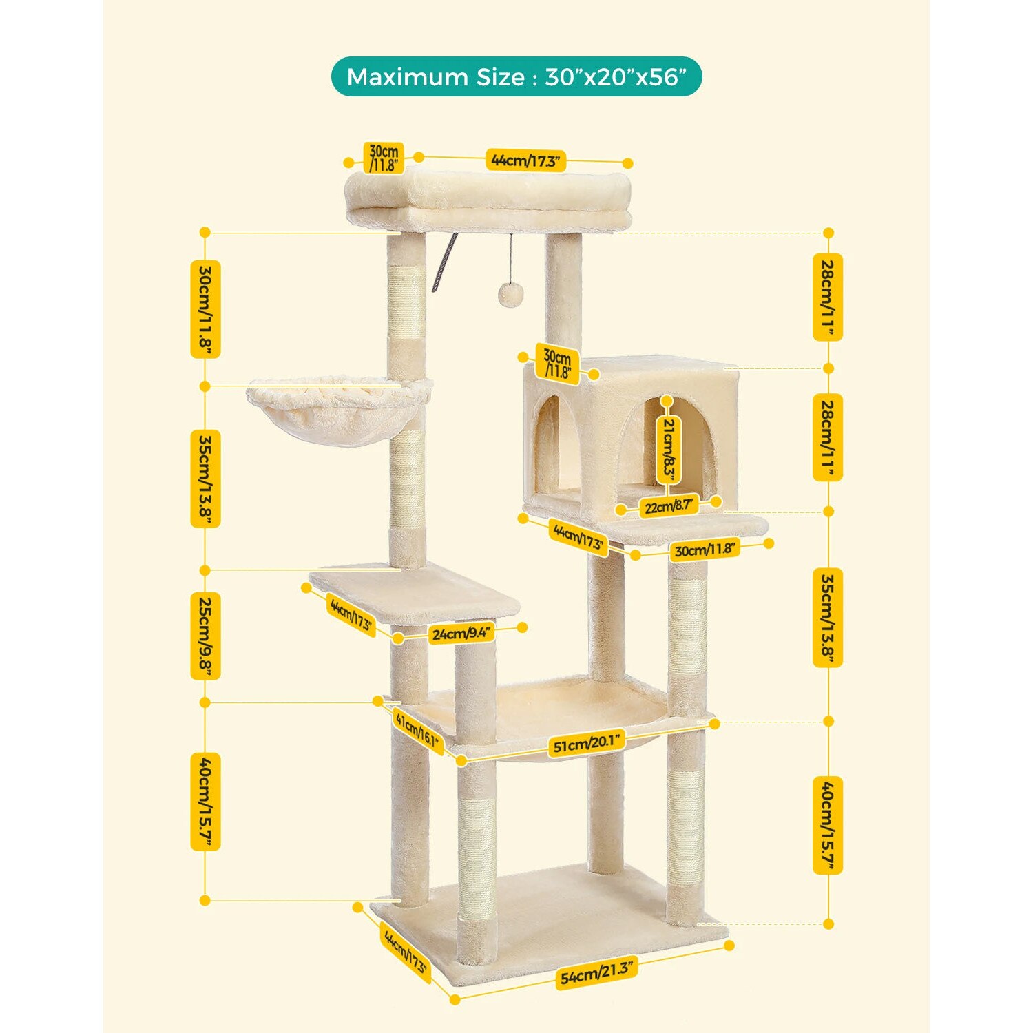 Copac pentru pisici, cu mai multe niveluri, din lemn, hamac spatios ...