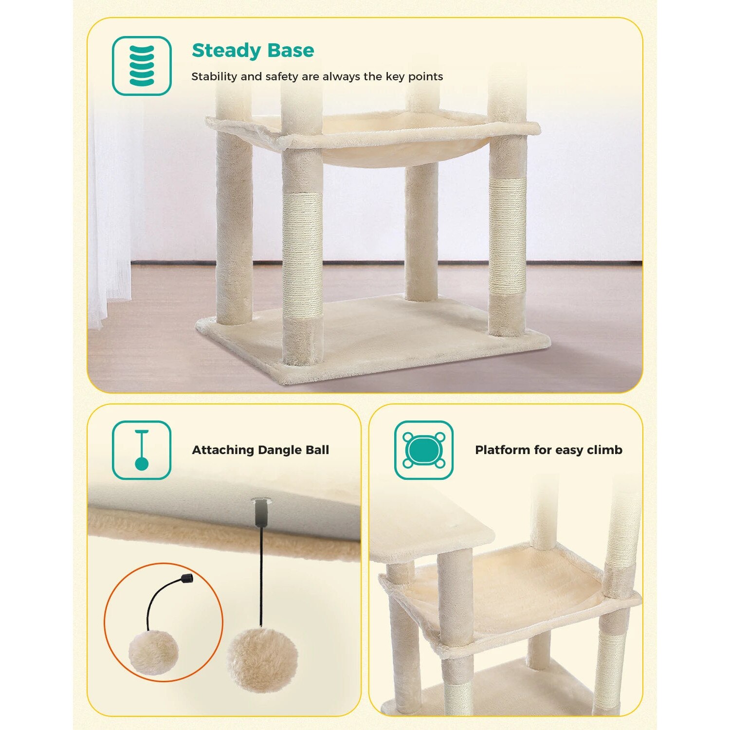 Copac pentru pisici, cu mai multe niveluri, din lemn, hamac spatios ...