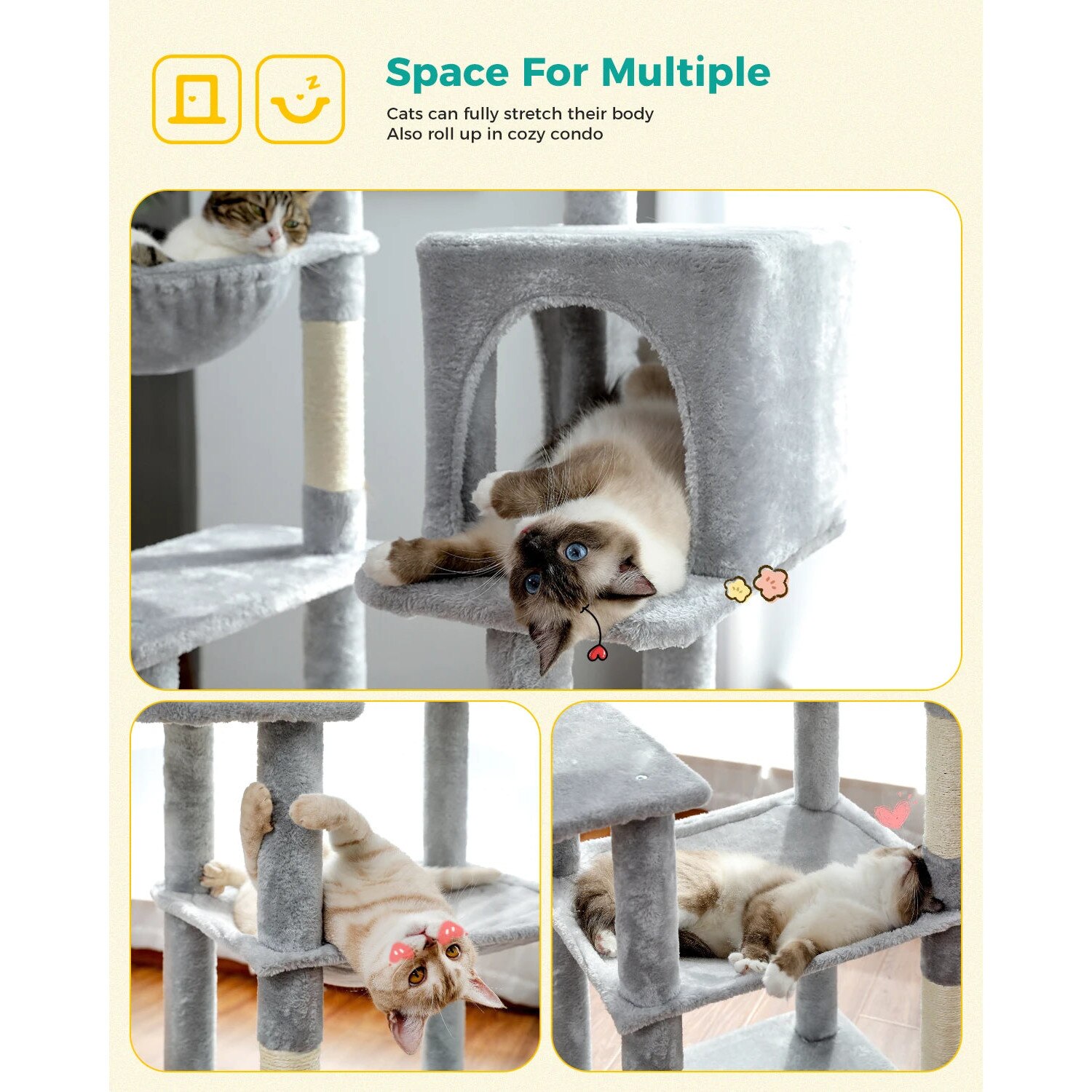 Copac pentru pisici, cu mai multe niveluri, din lemn, hamac spatios ...