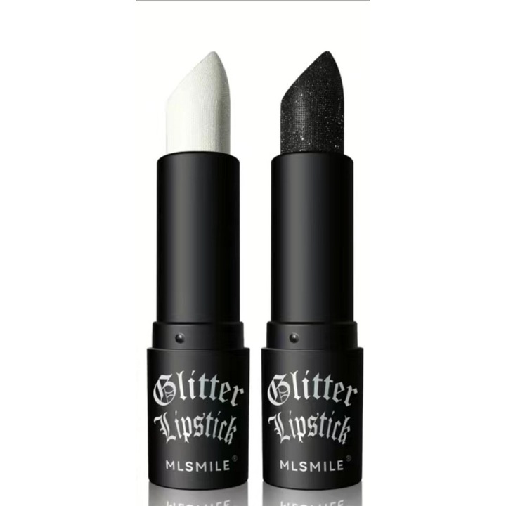 Set ruj cu sclipici 2 culori alb/negru cu finisaj metalic waterproof, 4 ...