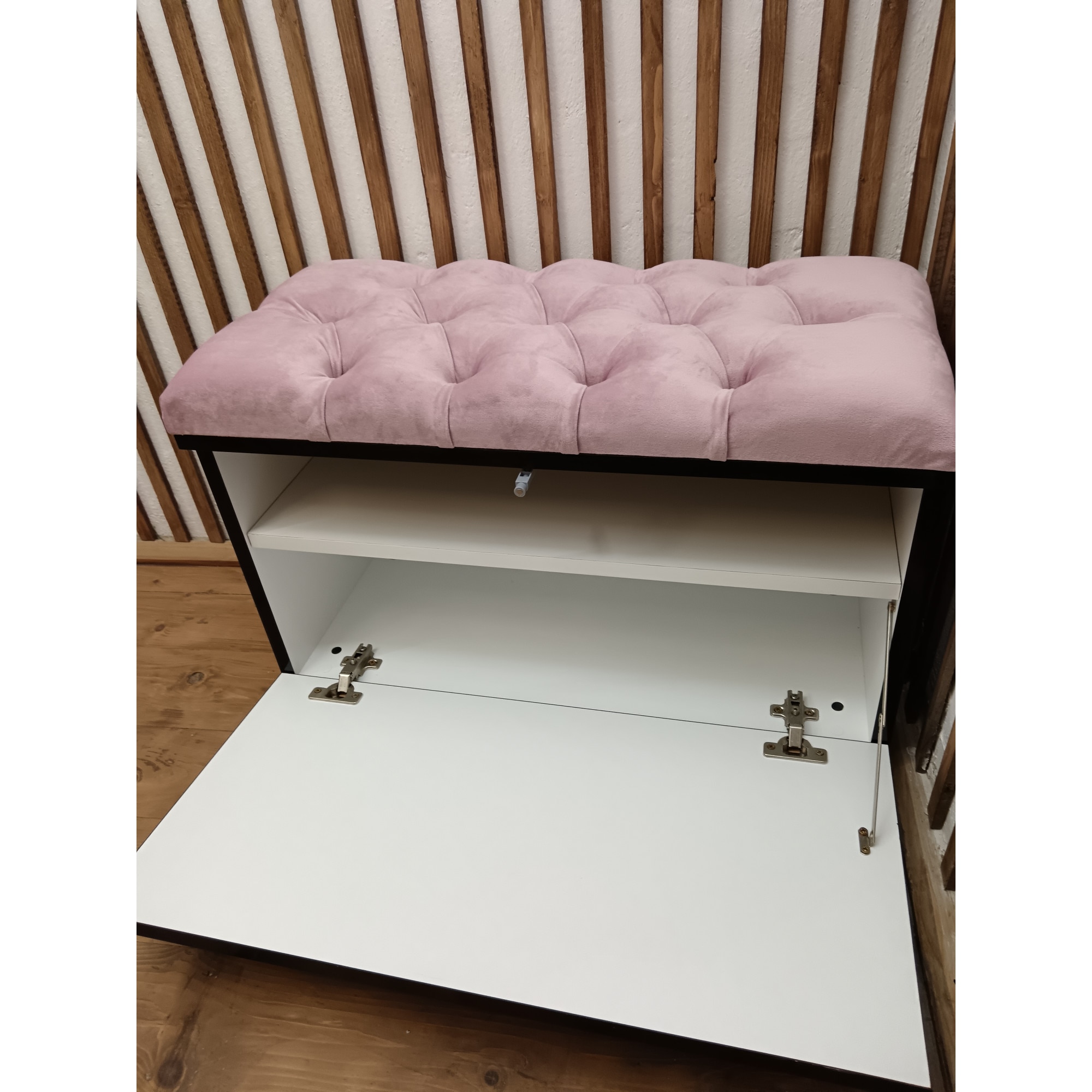 Pantofar tapitat, MDF Negru Lucios MG, Roz, 60x32x48 cm - eMAG.ro