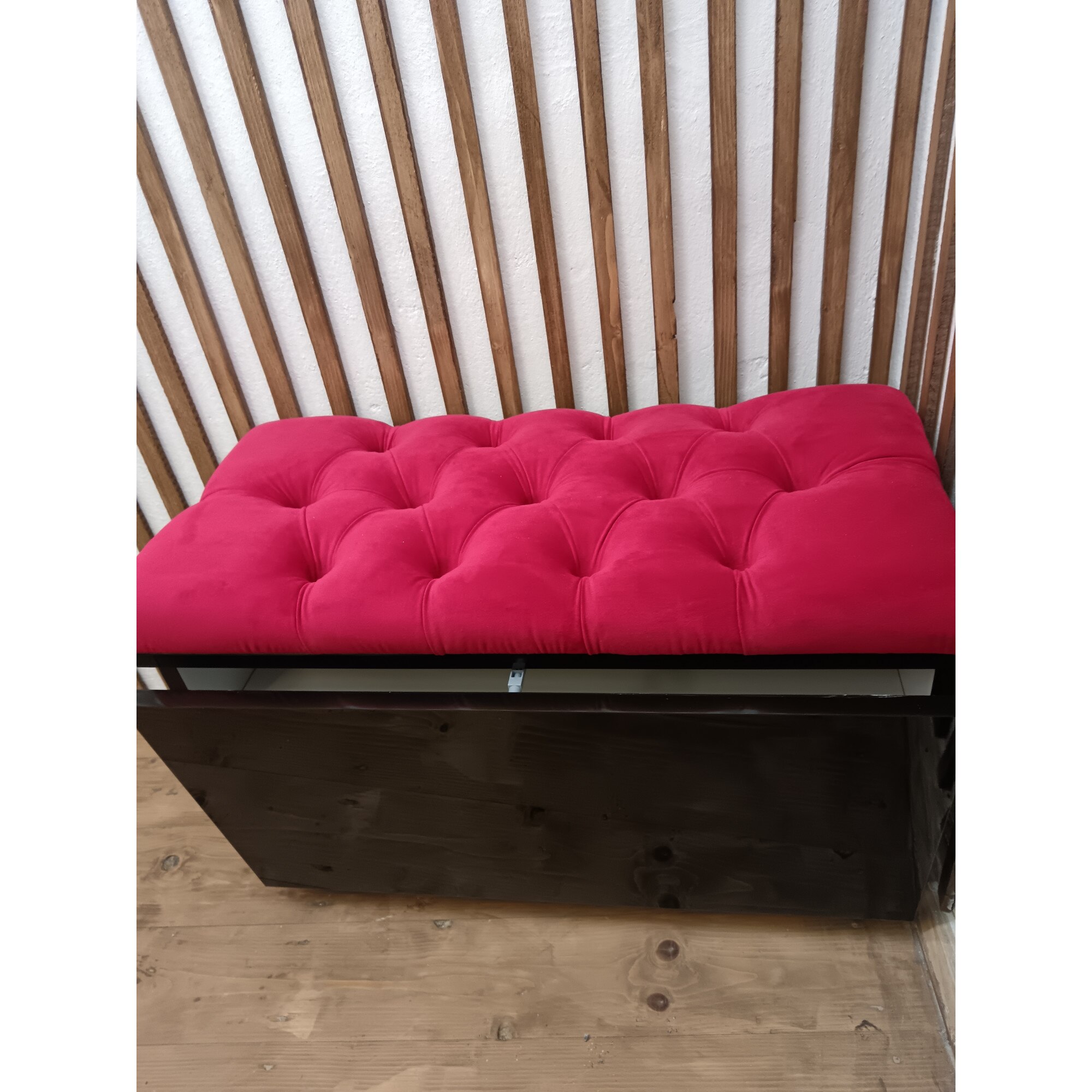 Pantofar tapitat, MDF Negru Lucios MG, Rosu, 70x32x48 cm - eMAG.ro