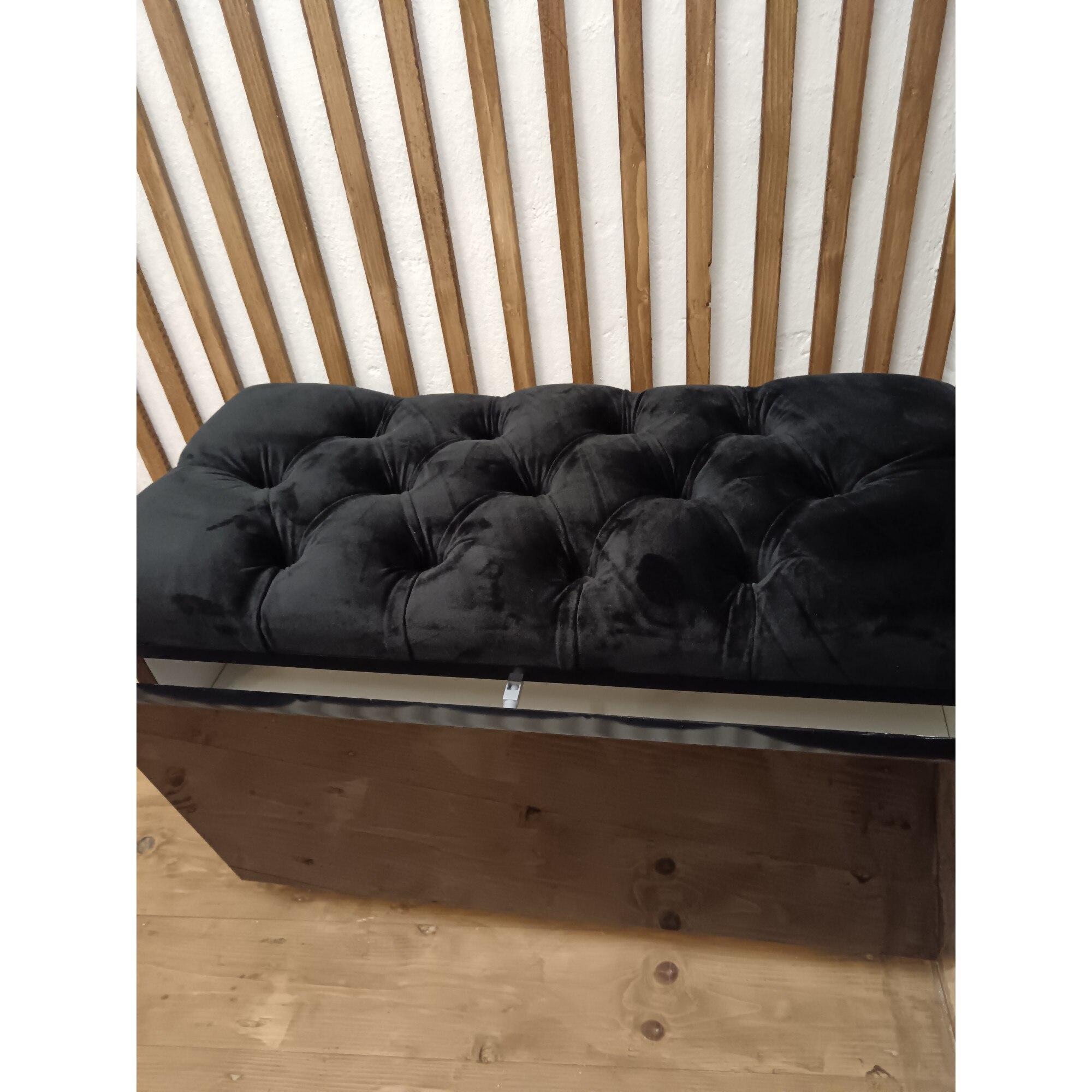 Pantofar tapitat, MDF Negru Lucios MG, Negru, 60x32x48 cm - eMAG.ro