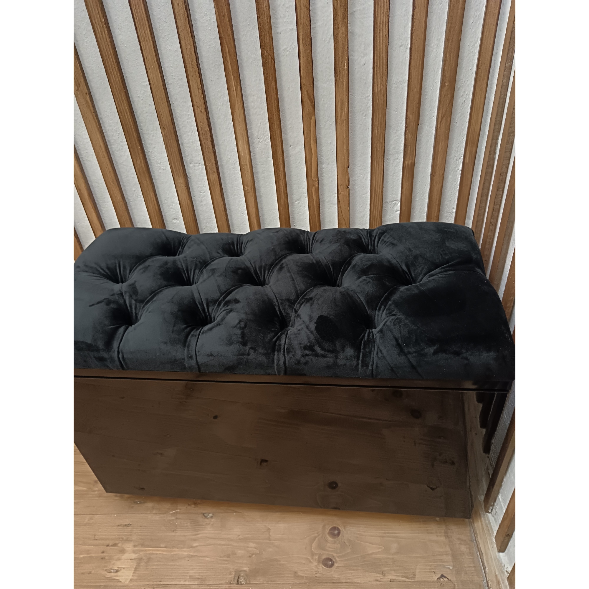 Pantofar tapitat, MDF Negru Lucios MG, Negru, 60x32x48 cm - eMAG.ro