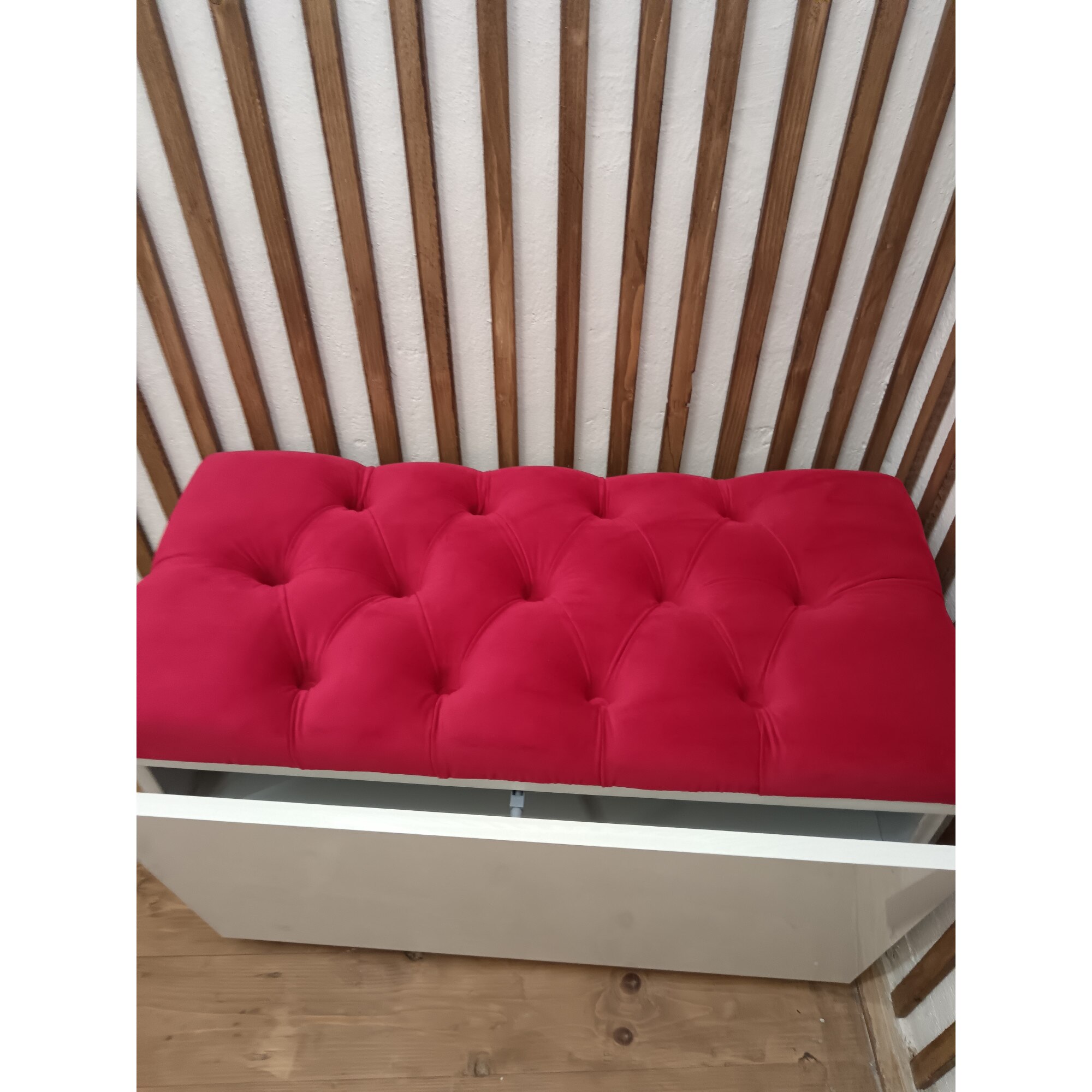 Pantofar tapitat, MDF Alb Lucios MG, Rosu, 60x32x48 cm - eMAG.ro